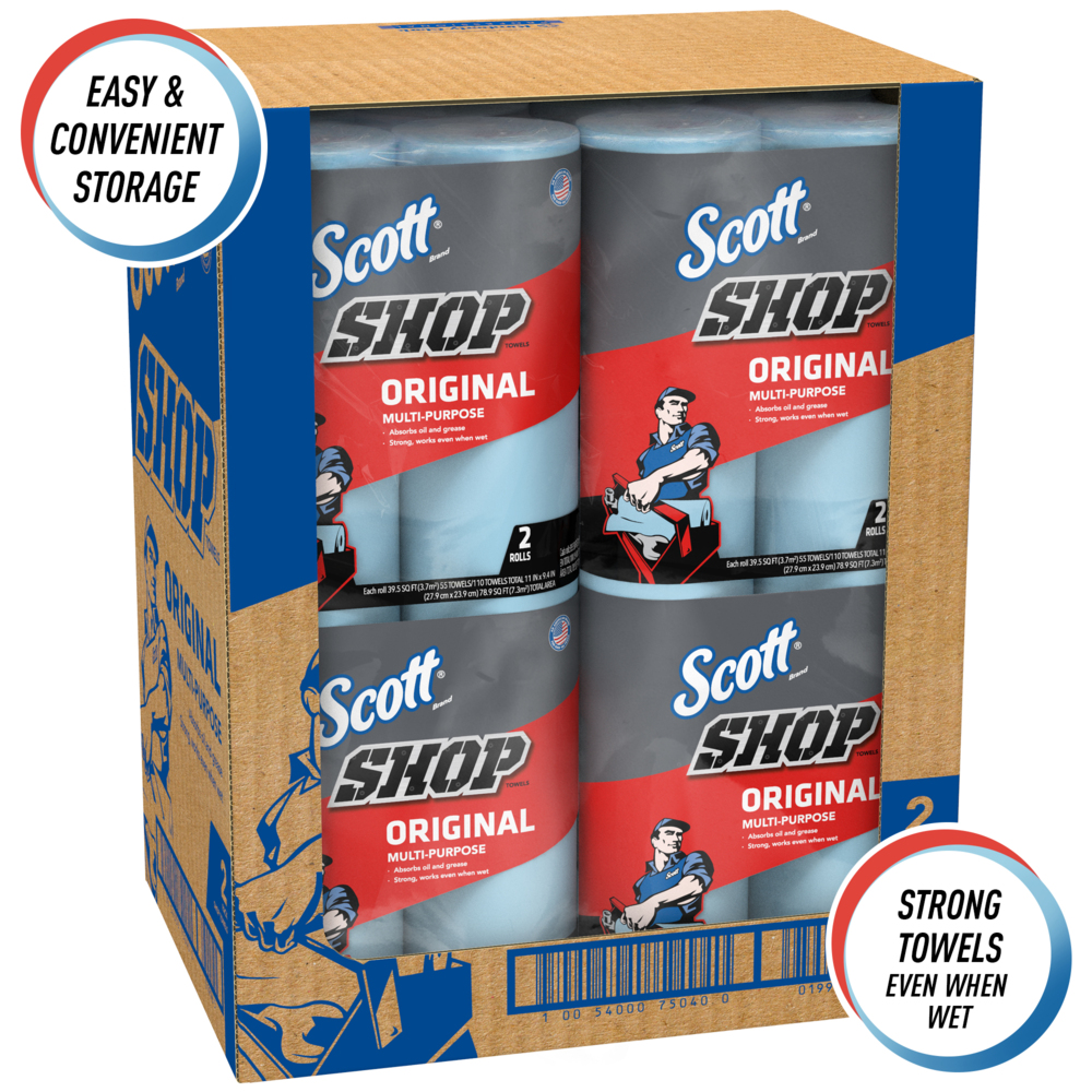 Scott® Shop Towels Original (75040), Blue, 55 Towels/Standard Roll, 24 ...